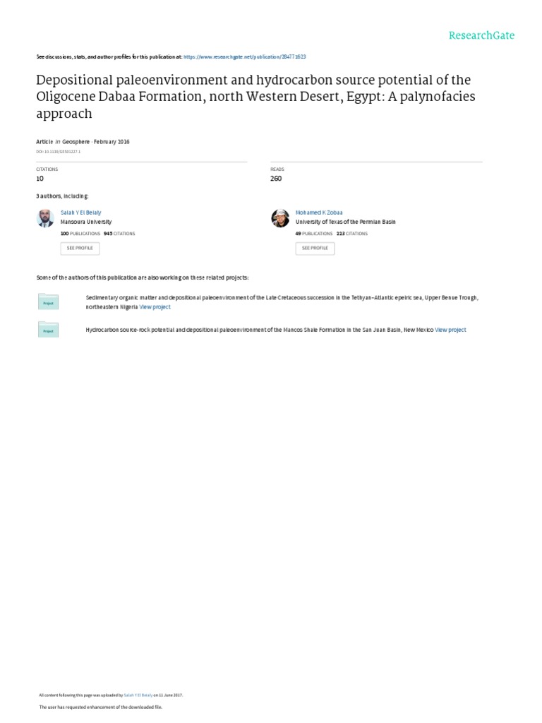 Depositional Paleoenvironment and Hydrocarbon Source Potential of The ...