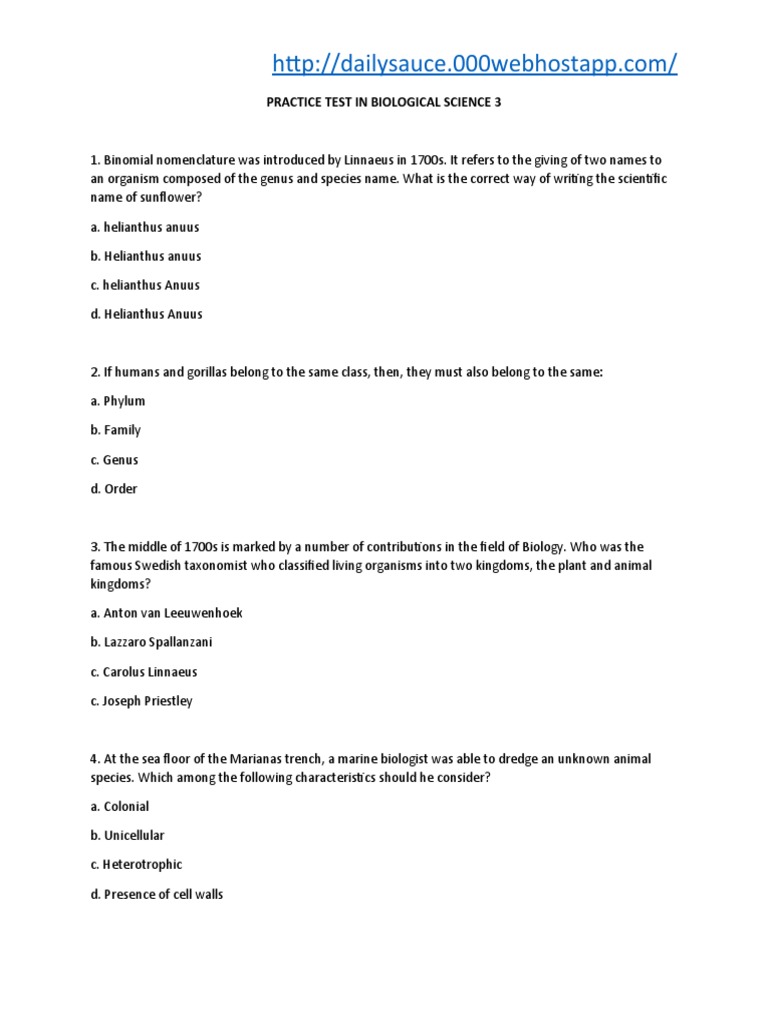 Practice Test in Biological Science 3 | PDF | Cell (Biology) | Chemical ...