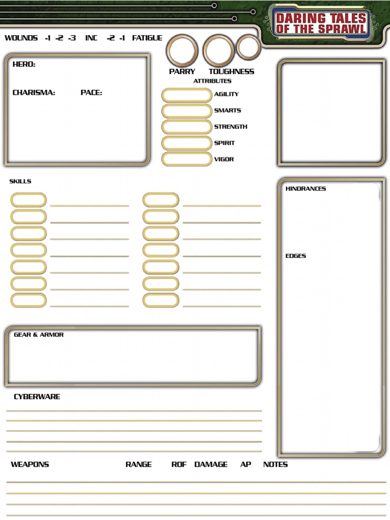 Savage Worlds - Daring Tales of The Sprawl - Character - Sheet | PDF
