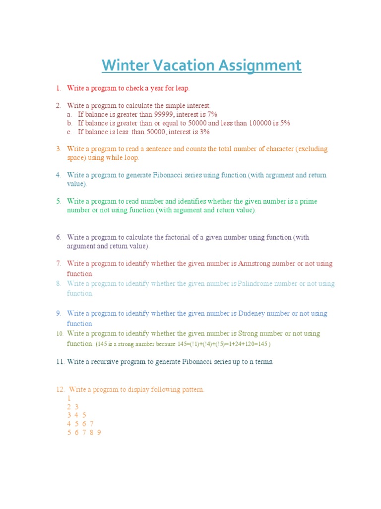 Winter Vacation Assignment: 1. Write A Program To Check A Year For Leap | PDF | Control Flow ...
