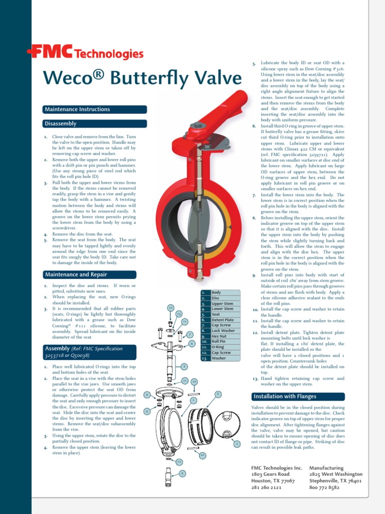 Weco Butterfly Valve Maintenance | PDF | Washer (Hardware) | Screw