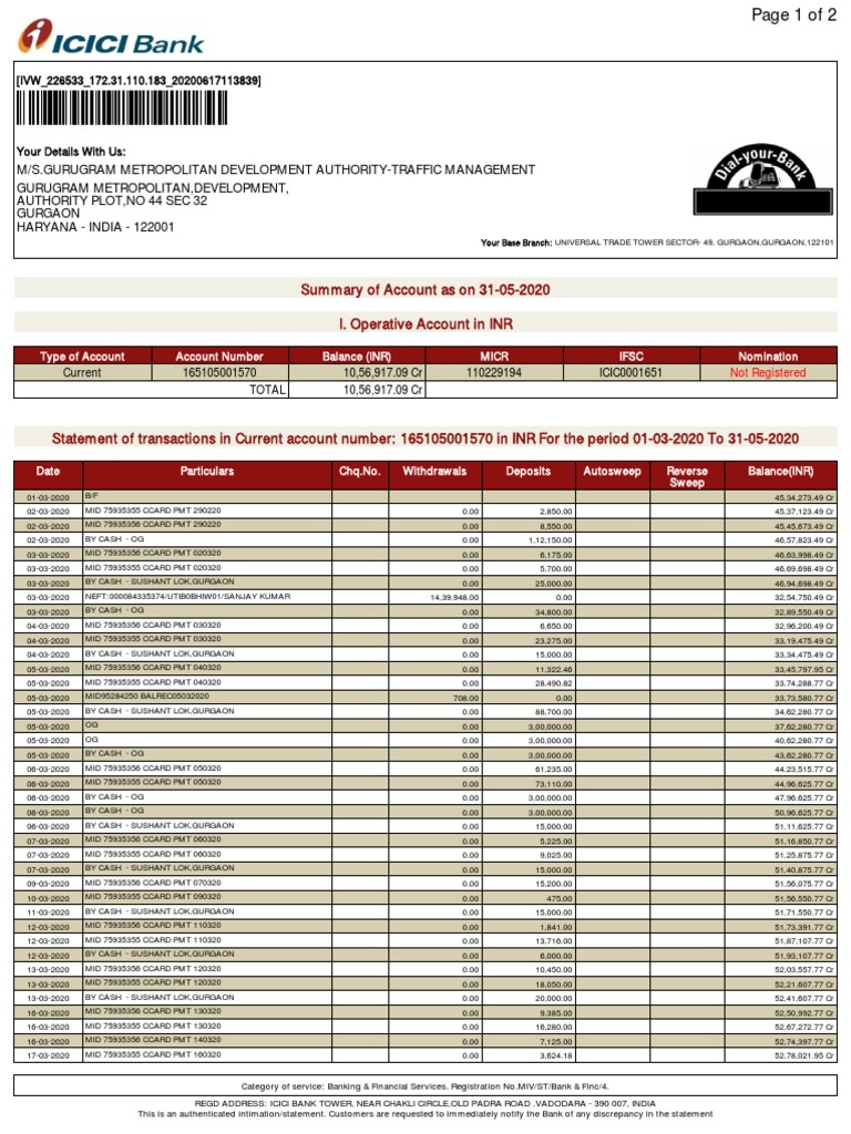 Summary of Account As On 31-05-2020 I. Operative Account in INR | PDF ...