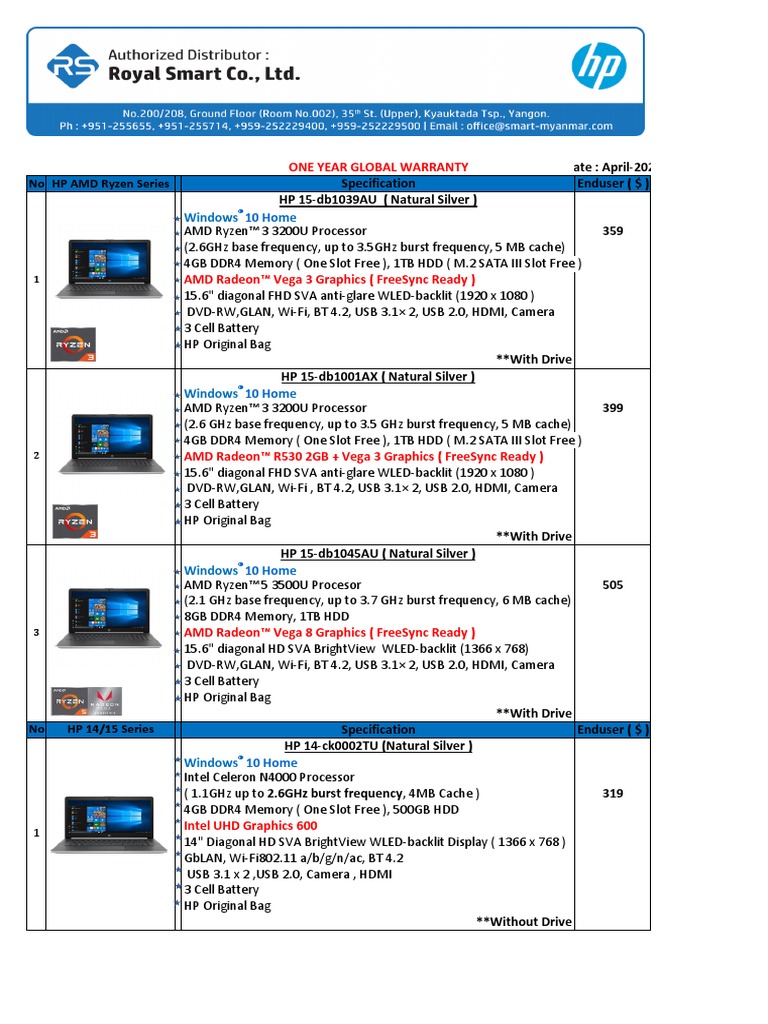 HP April Enduser Notebook Price List - 1592890796 | PDF | Advanced ...