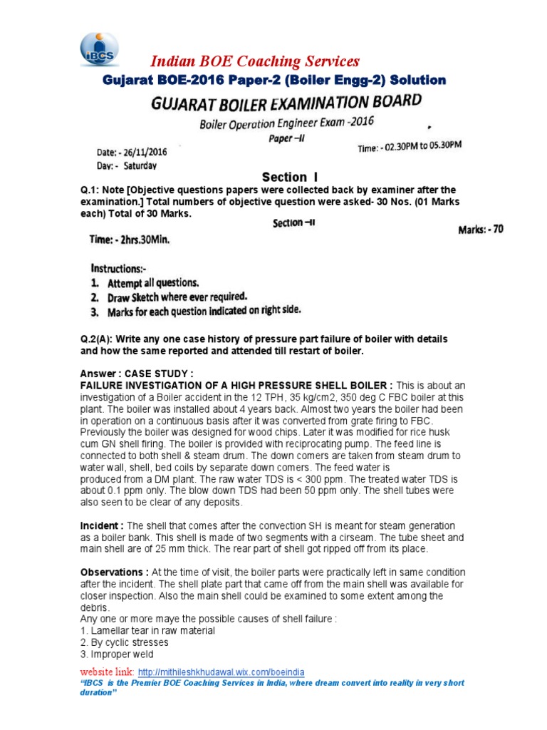 Indian BOE Coaching Services: Gujarat BOE-2016 Paper-2 (Boiler Engg-2 ...