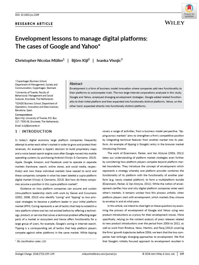 Envelopment Lessons To Manage Digital Platforms The Cases of Goo 2018 ...