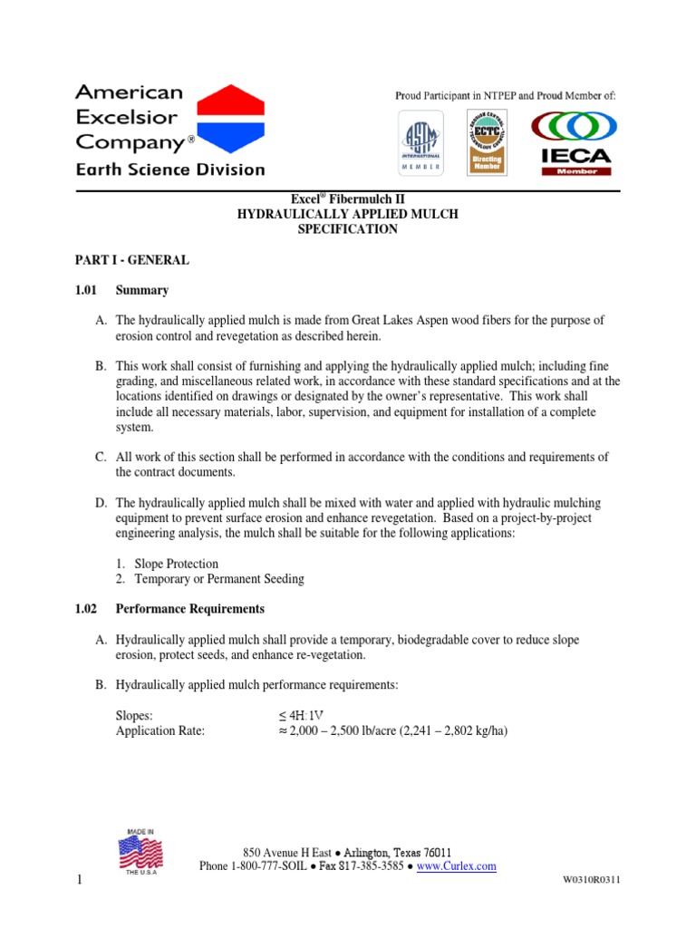 Excel Fibermulch II Spec | PDF | Mulch | Specification (Technical Standard)