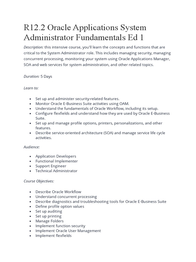 Oracle Applications System Administrator Fundamentals Ed | PDF ...