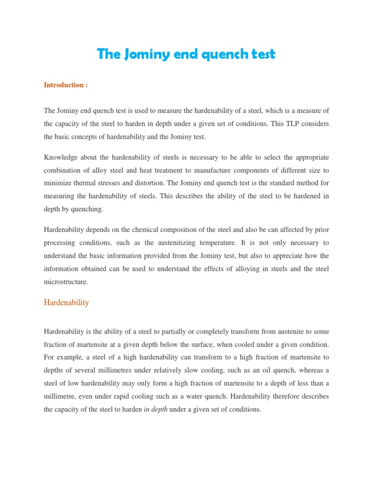 The Jominy End Quench Test: Hardenability | PDF