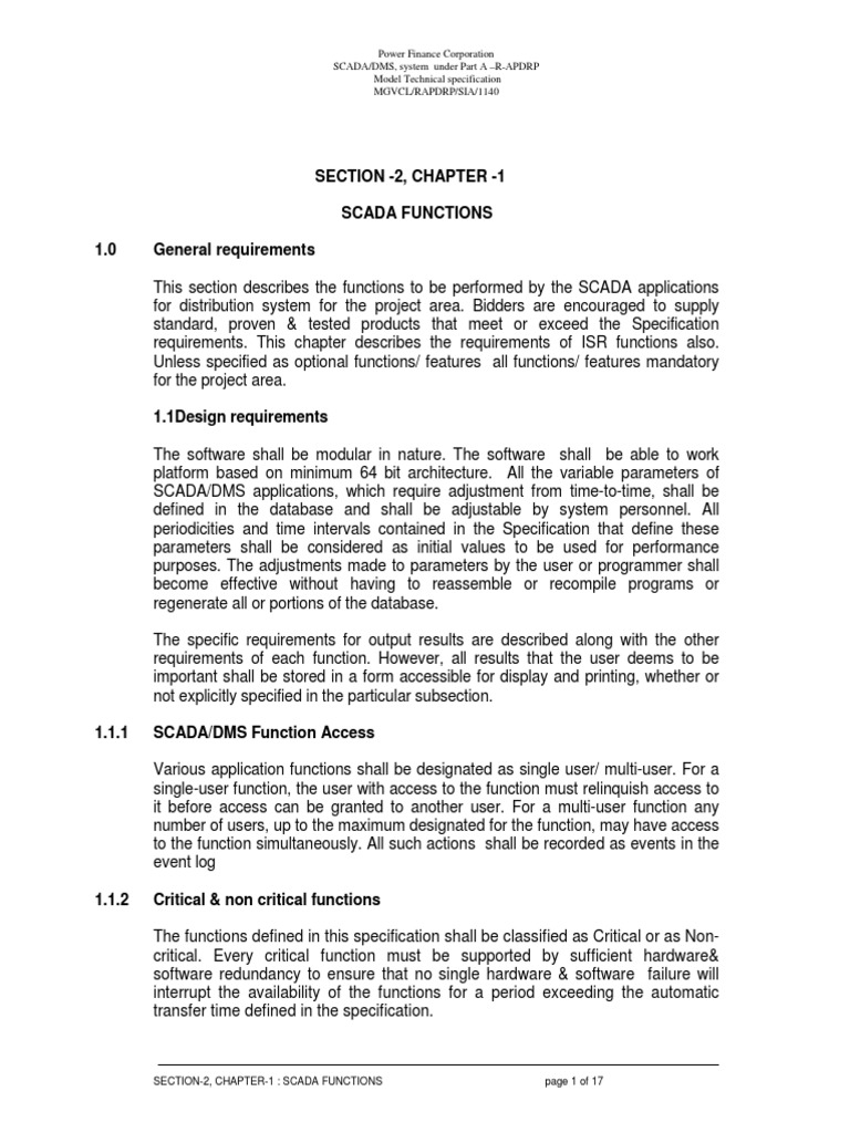 Section - 2, Chapter - 1 Scada Functions 1.0 General Requirements | PDF | Subroutine ...