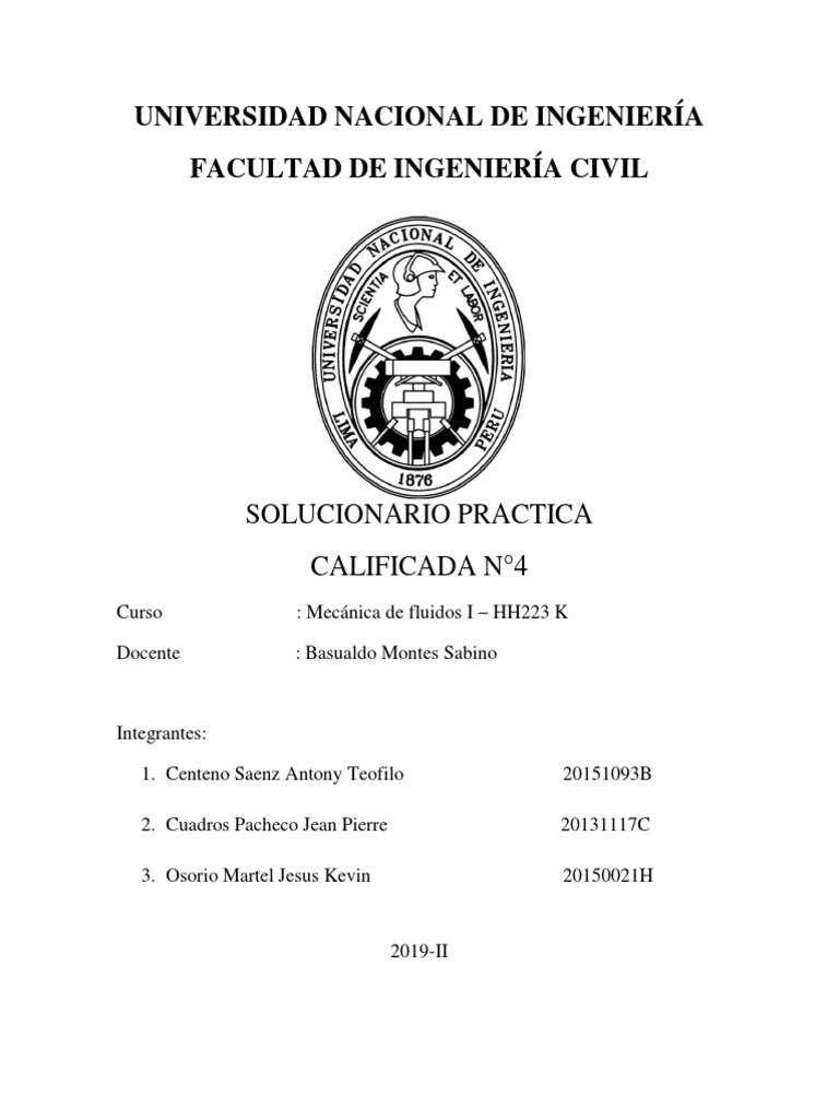 Solucionario pc4 Fluidos 1 | PDF | Física | Mecánica