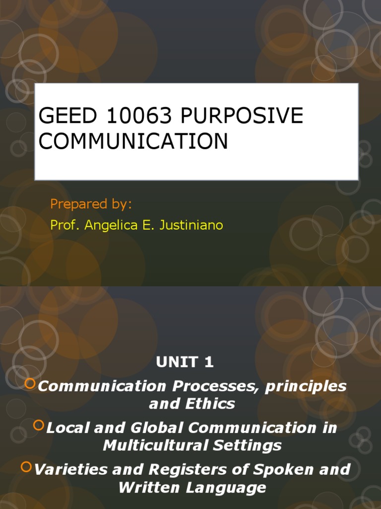 Unit I Geed 10063 Purposive Communication | PDF | Body Language | Communication