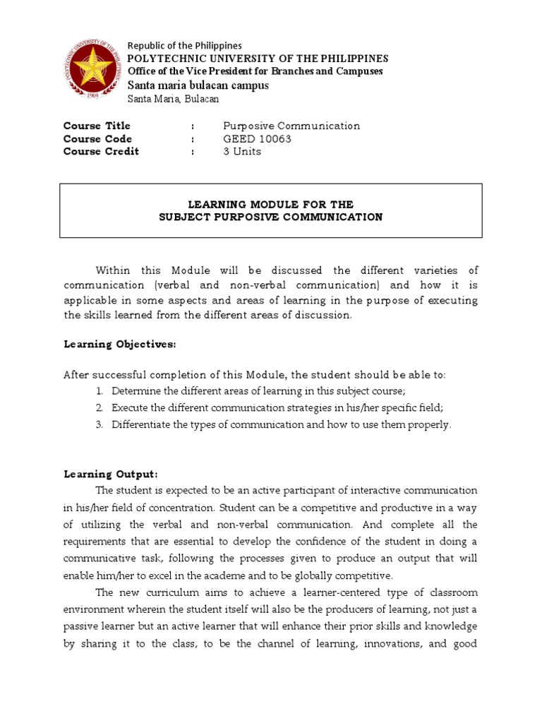 Purposive Communication Learning Module | PDF | Information | Social Media