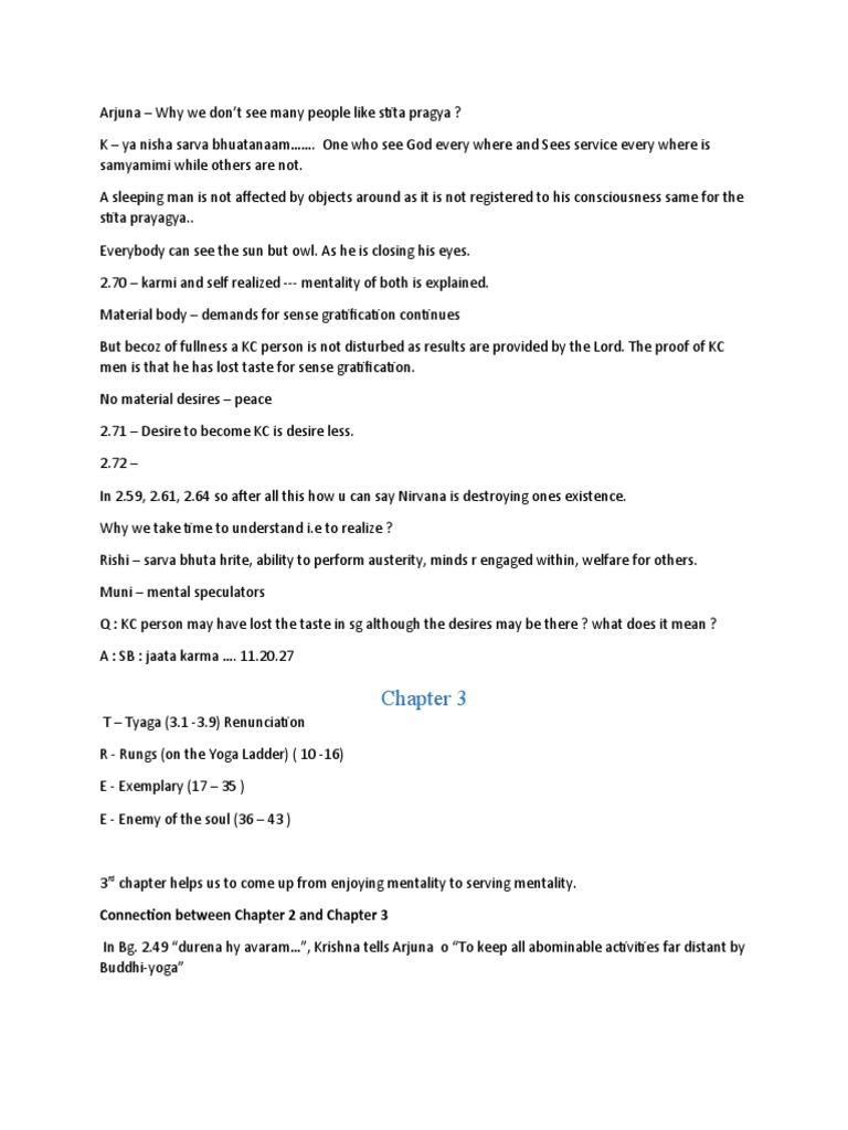 Bhagavad Gita Notes Chapter 3 | PDF | Yoga | Indian Philosophy