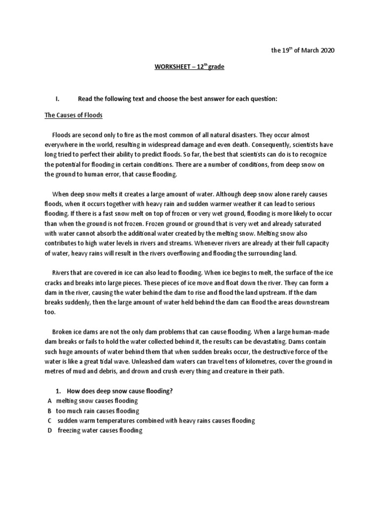 12th Grade Worksheet | PDF | Flood | Ice