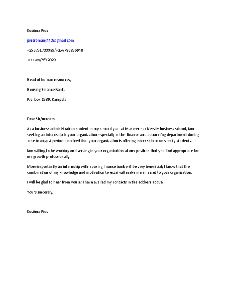 Housing Finance Bank Internship Application | PDF