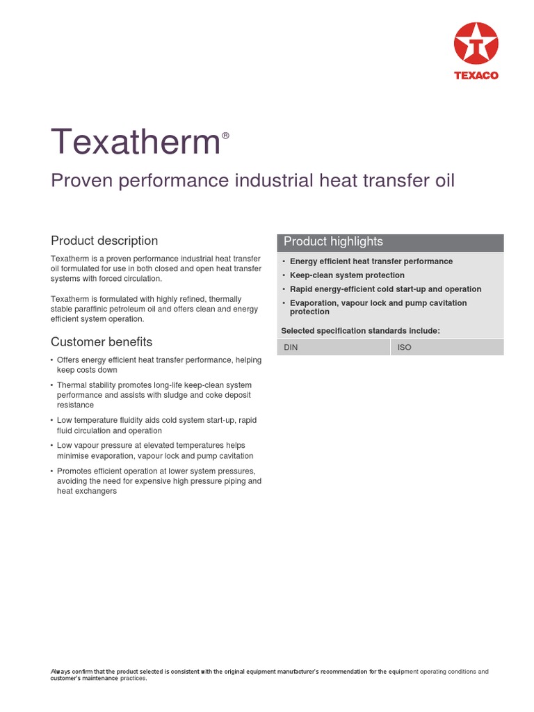 Texatherm Texaco PDF | Download Free PDF | Heat Transfer | Viscosity