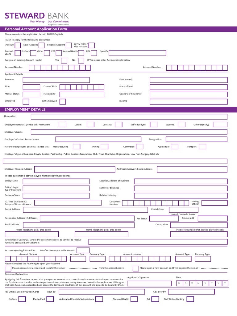 Personal Account Application Form PDF | PDF | Debit Card | Interest