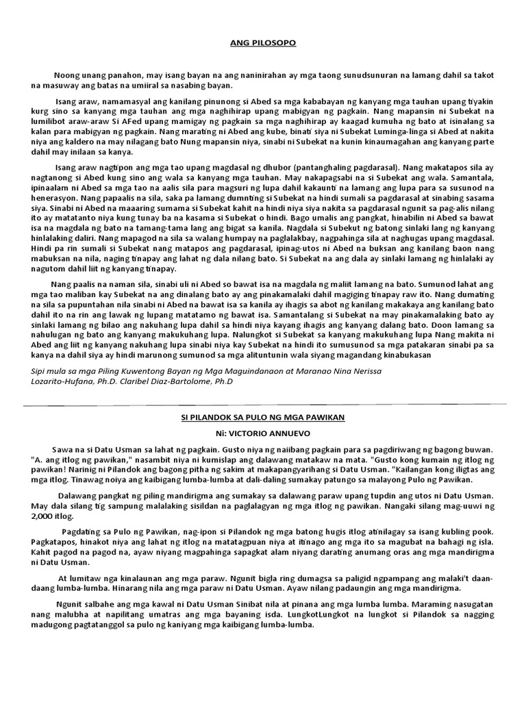 Mga Panitikan Sa Grade 7 Filipino | PDF