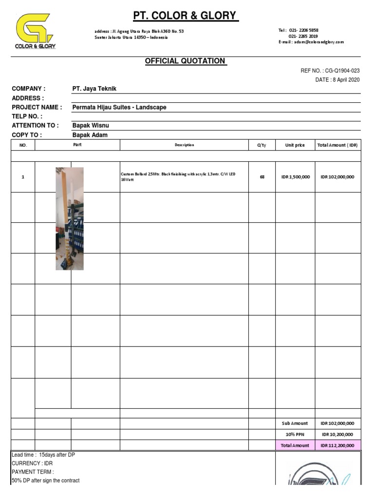 Pt. Color & Glory: Official Quotation | PDF | Business