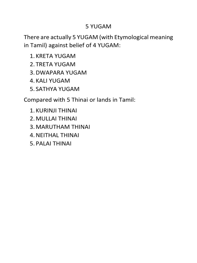 5 Yugas Concept With Etymological Meaning | PDF | Ramayana | Mahabharata