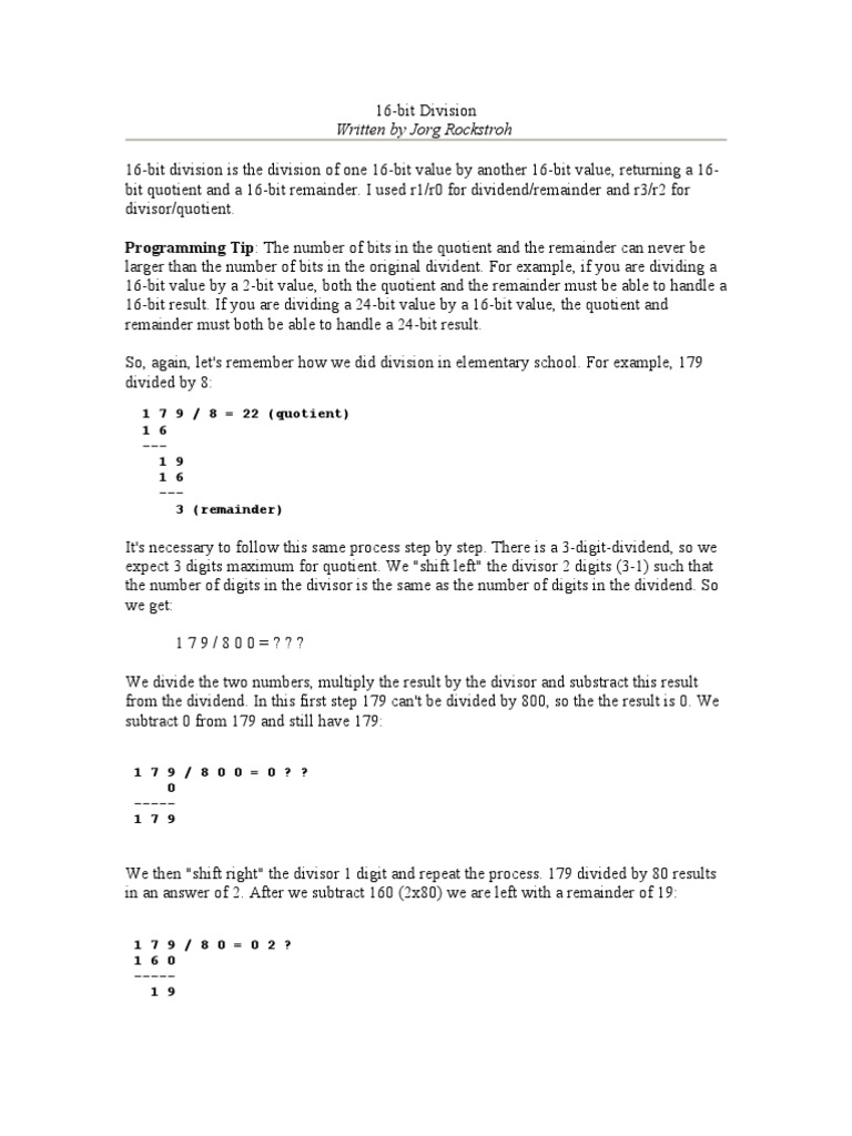 16 Bit Division | PDF | Division (Mathematics) | Number Theory