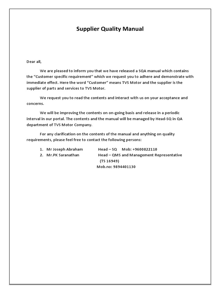 Supplier Quality Manual | PDF