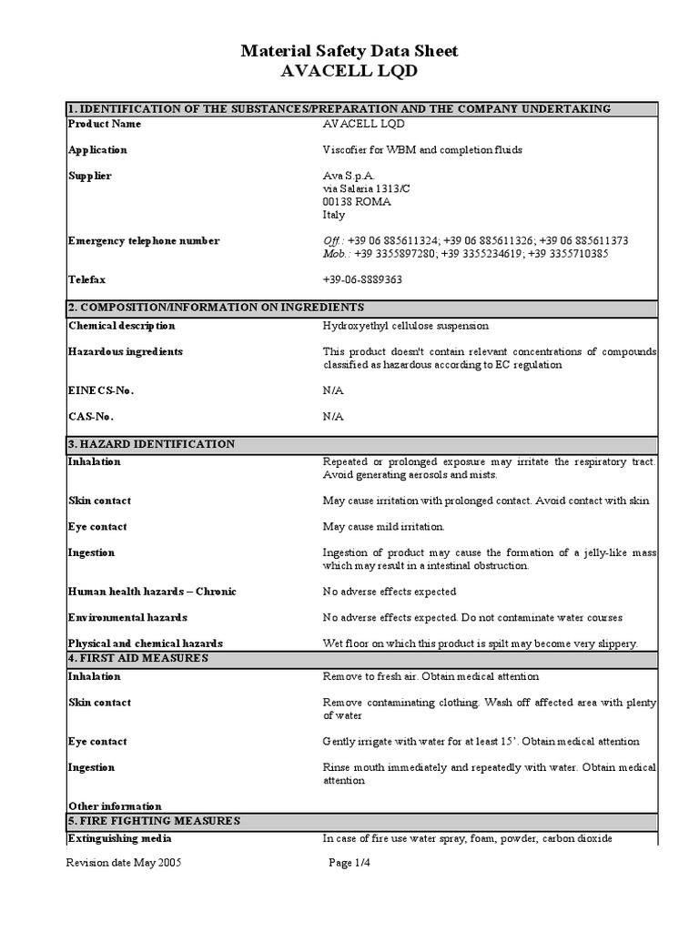 AVACELL LQD Safety Data Sheet | PDF | Biodegradation | Toxicity