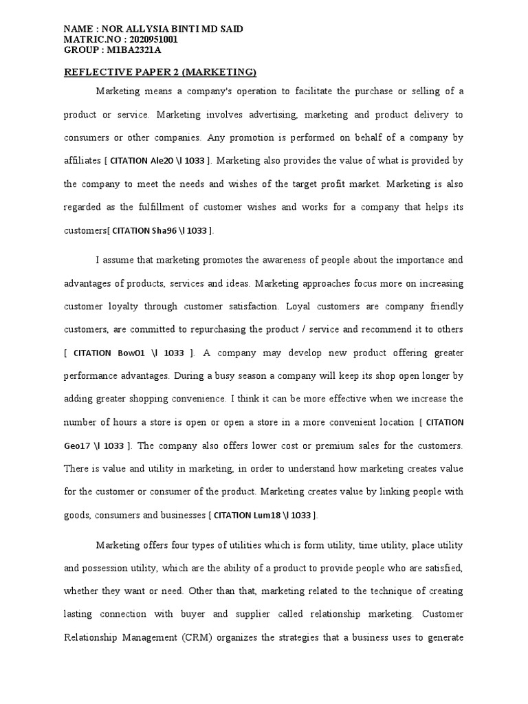 Reflective Paper 2 (Asm 401) | Download Free PDF | Retail | Marketing