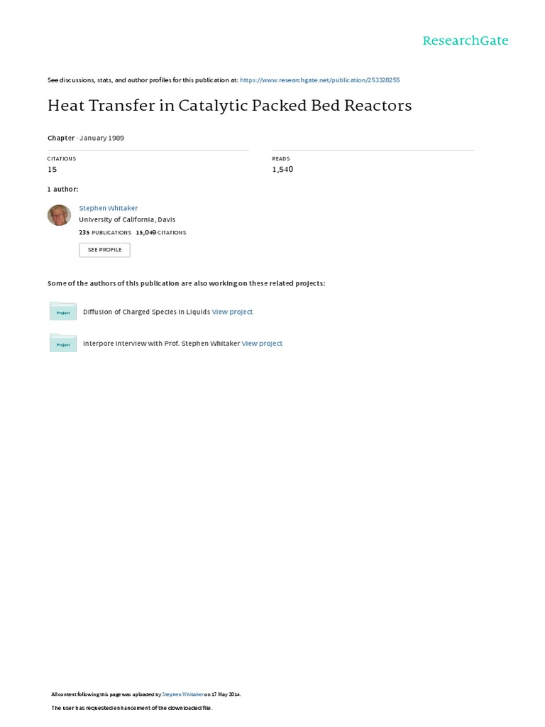 Heat Transferin Catalytic Packed Bed Reactors | PDF | Momentum | Catalysis