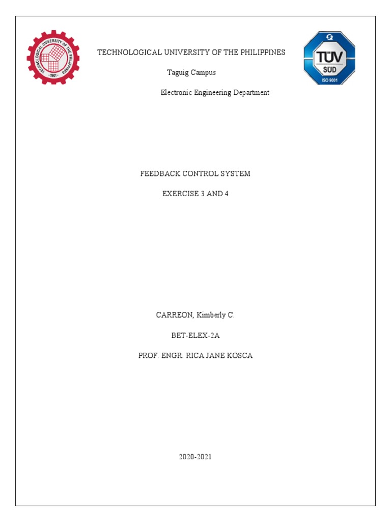 Carreon, K. - Bet-Elex-2a - Ex.3&4 | PDF | Control Theory | Control System