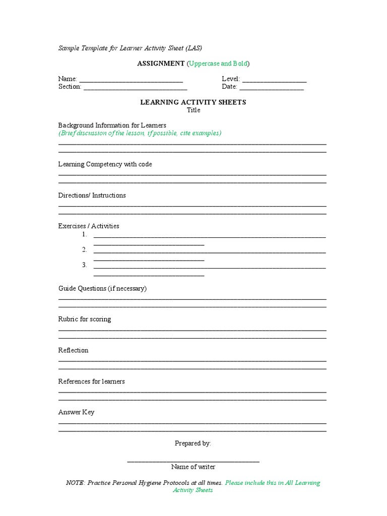 Learning Activity Sheets (LAS) Sample in English | PDF | Learning ...