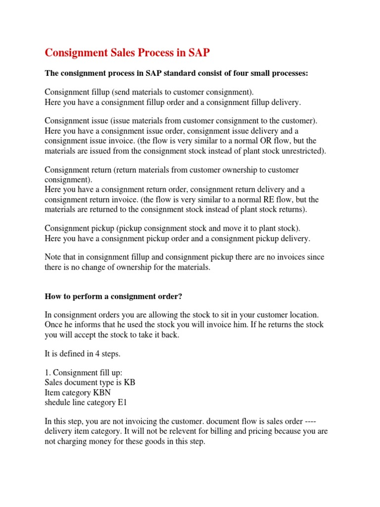 Consignment Sales Process in SAP | PDF | Invoice | Sales