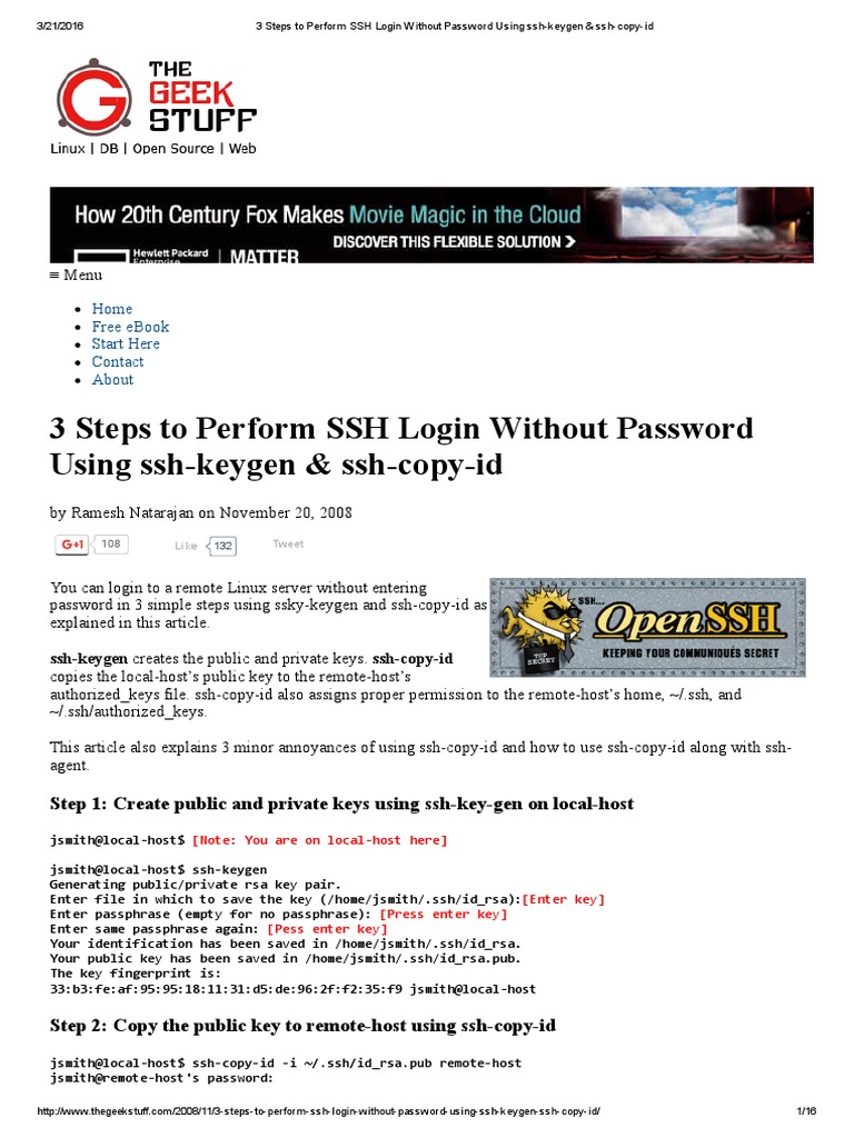 3 Steps To Perform Ssh Login Without Password Using Ssh Keygen And Ssh