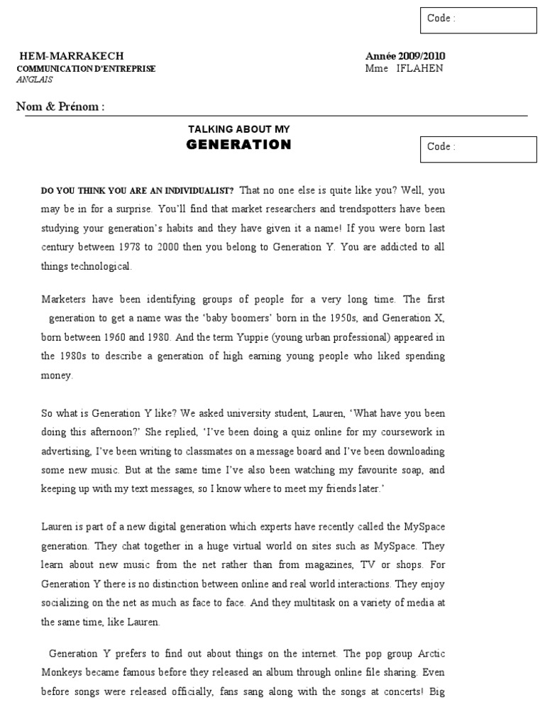 HEM Marrakech Test Communication en E/se Anglais | PDF | Myspace ...