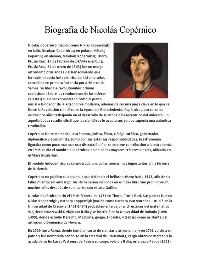 Biografía de Nicolás Copérnico | Nicolás Copérnico | Astronomía