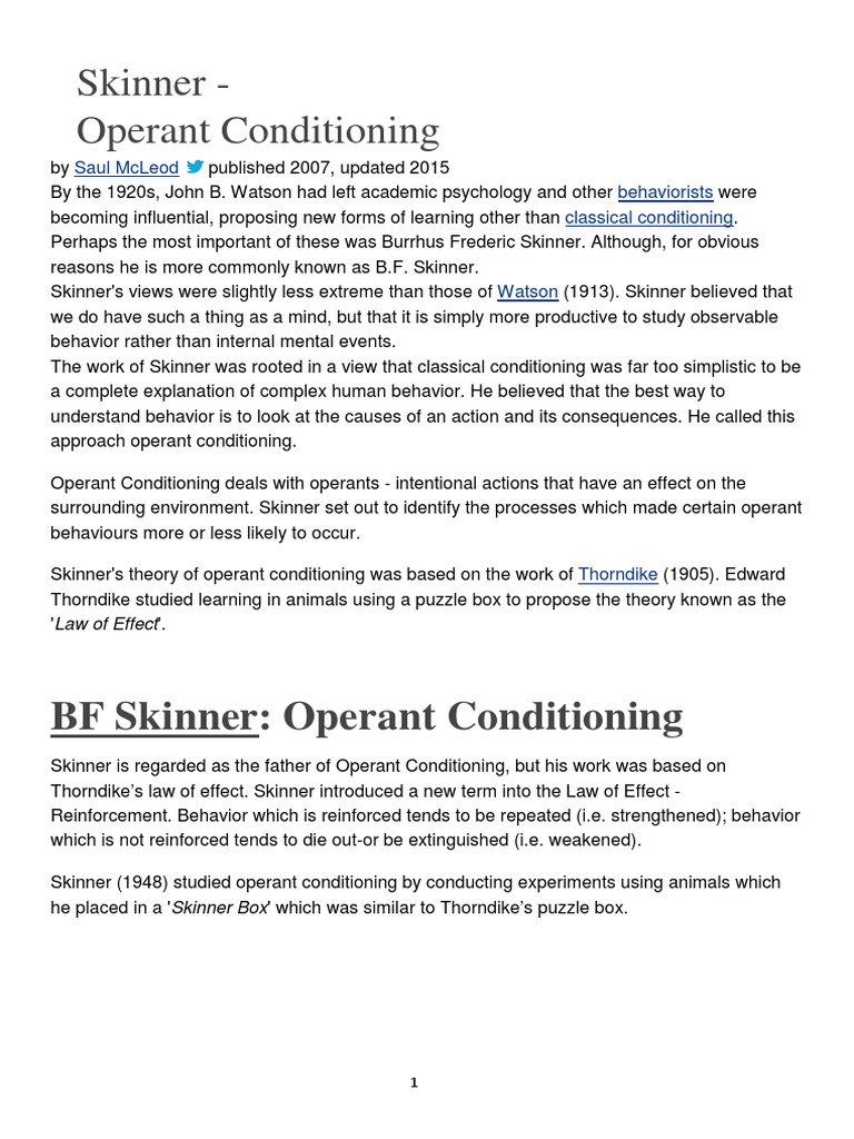 Skinner - Operant Conditioning PDF | PDF | Reinforcement | Behaviorism