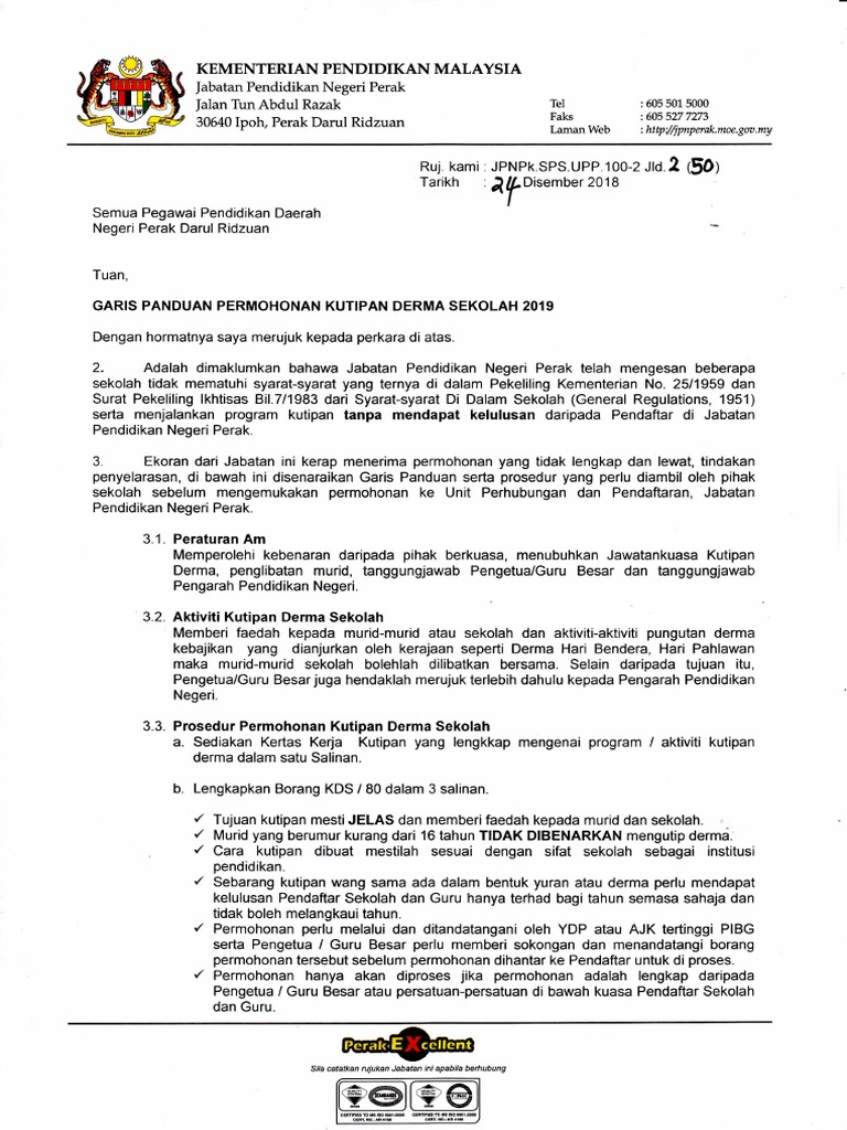 Garispanduan Kutipan Derma Sekolah 2019 PDF | PDF