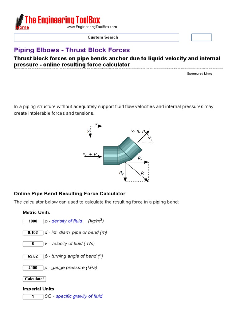 Piping Elbows - Thrust Block Forces | PDF | Thermal Expansion | Pipe ...