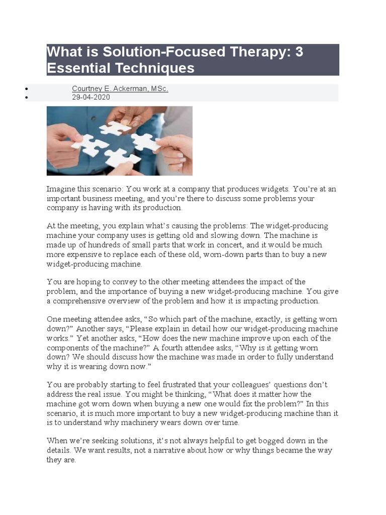 Solution-Focused Therapy Techniques Explained | PDF | Psychotherapy ...