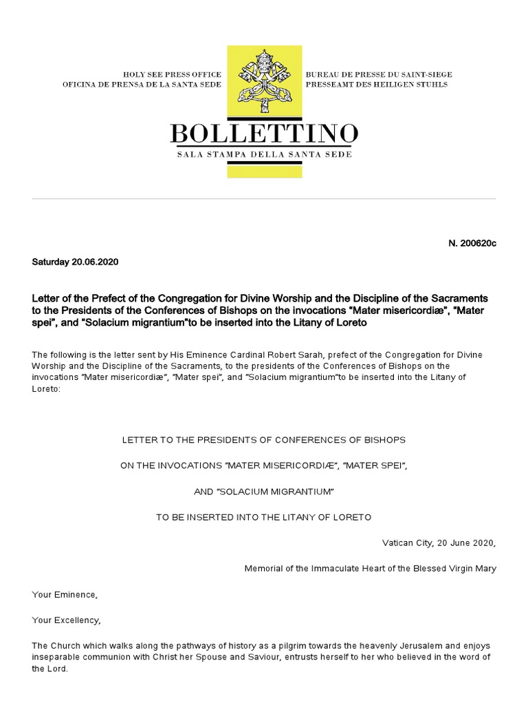 Litany of Loreto (2020 Updated) | PDF | Eucharist | Pope Francis