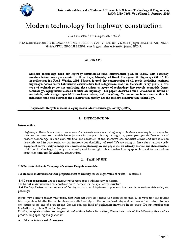 Modern Technology For Highway Construction | PDF | Road Surface ...