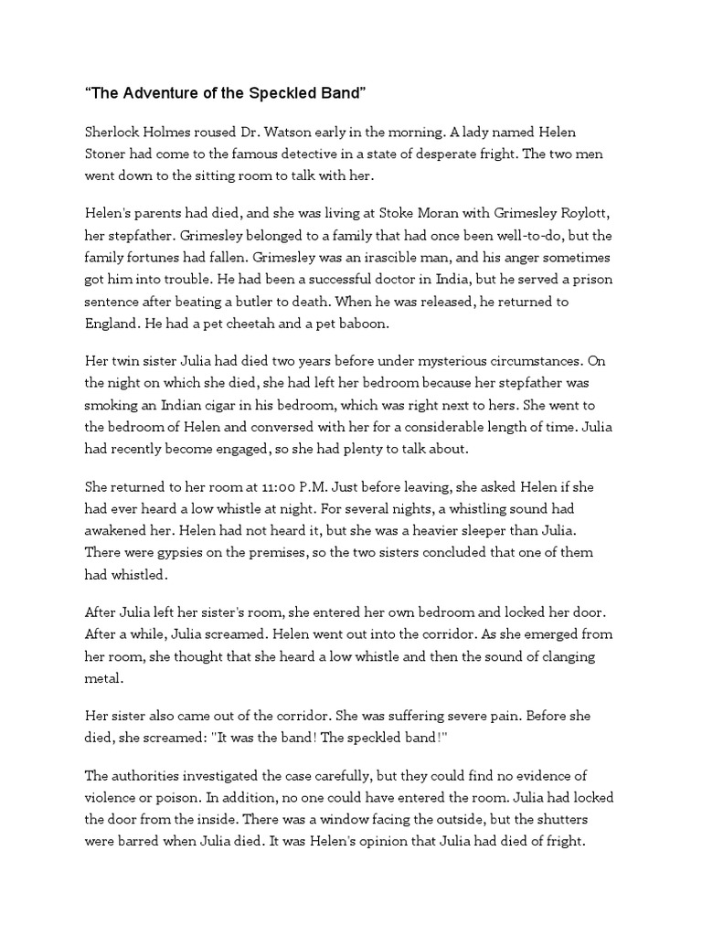 The Adventure of The Speckled Band | PDF | The Adventure Of The ...