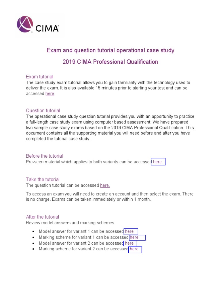 Exam and Question Tutorial Operational Case Study 2019 CIMA ...