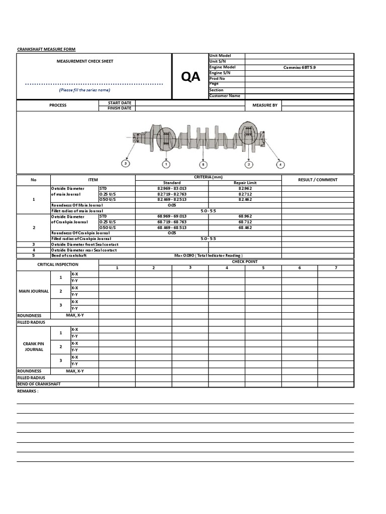 Crankshaft Measurement Checklist | PDF | Engines | Rotating Machines