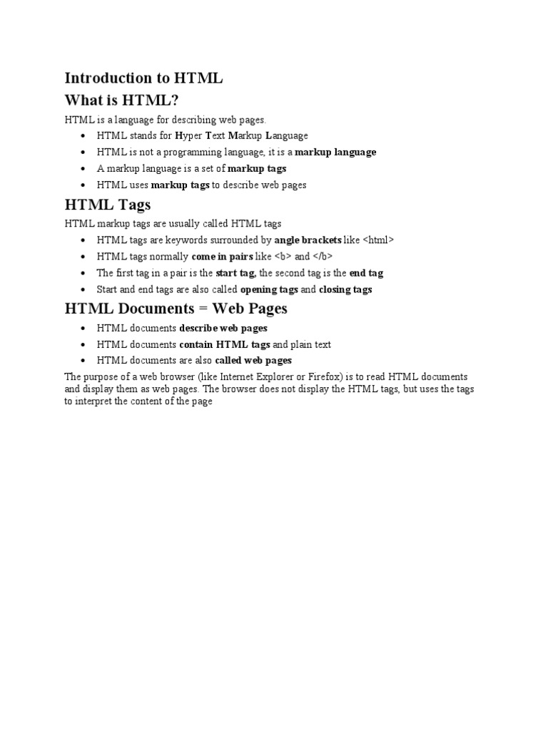 An Introduction to HTML: Key Elements, Tags and Concepts | PDF | Html ...