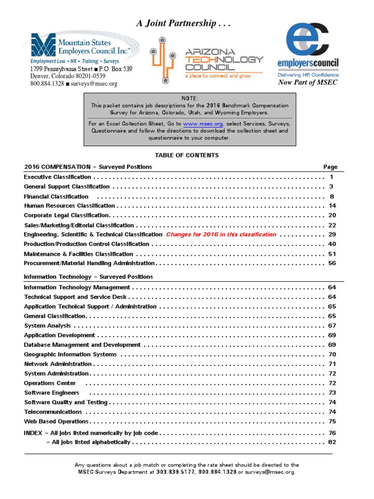 AZTC - Benchmark Compensation Job Description Booklet - 2016 | PDF ...