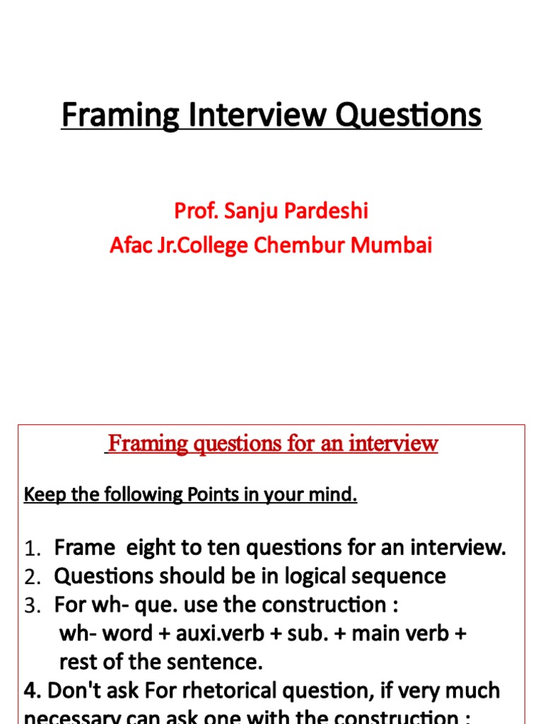 Framing Interview Questions Guide | PDF | Career & Growth