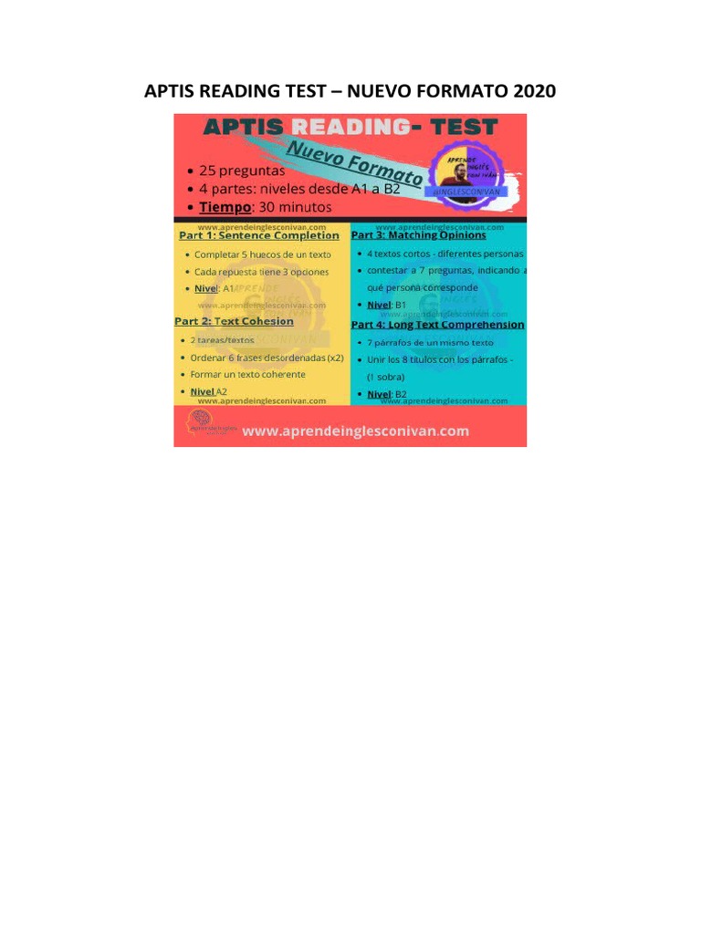 Aptis Reading Test - Nuevo Formato 2020 | PDF