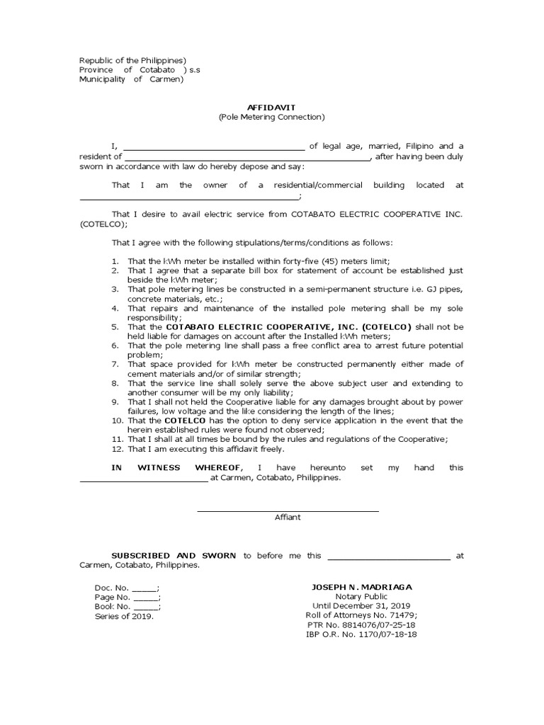 AFFIDAVIT Pole Metering Connection | PDF | Affidavit | Common Law