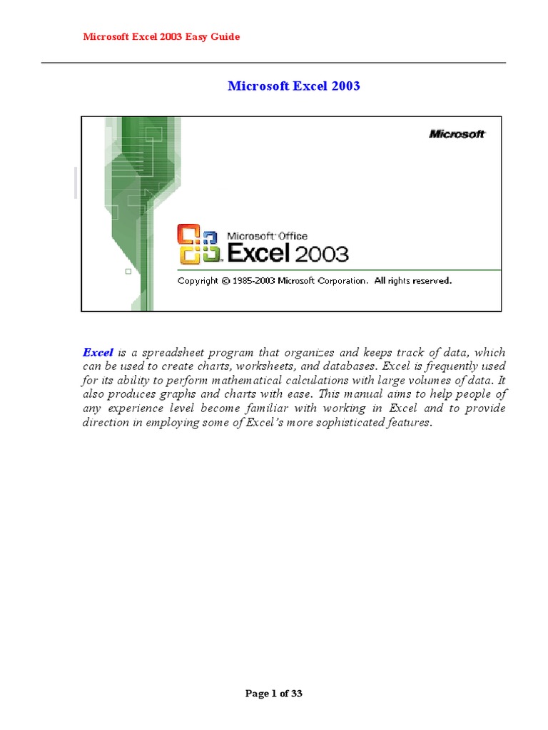 Microsoft Excel 2003 Easy Guide | PDF | Microsoft Excel | Spreadsheet